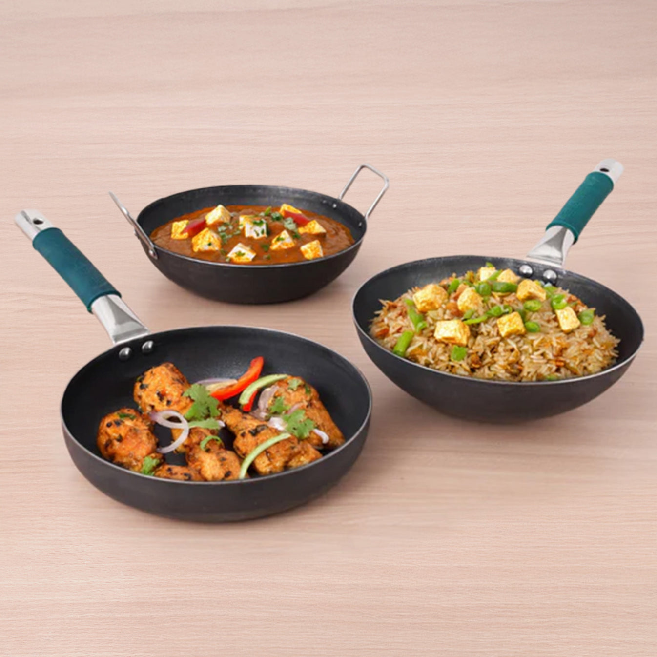 100% Pure Iron Cookware Set: Kadai + Fry Pan + Wok – The Indus Valley