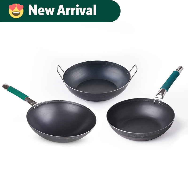 100% Pure Iron Cookware Set: Kadai + Fry Pan + Wok – The Indus Valley