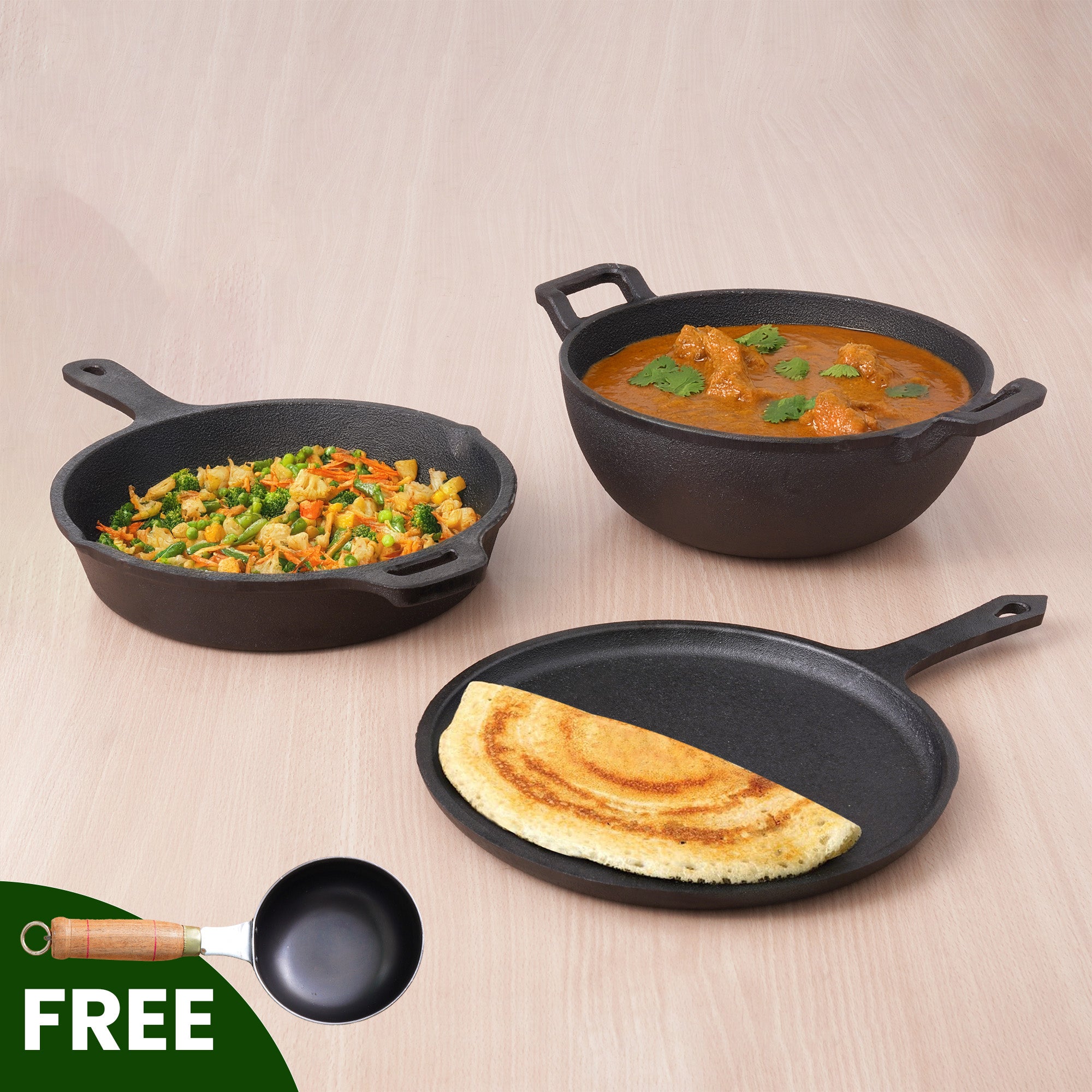 Buy Best Premium Cast Iron Cookware Set Fryingpan+Kadai/Kadhai Online ...