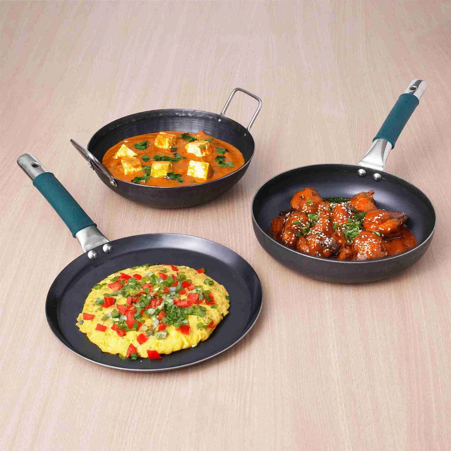 100% Pure Iron Cookware Set: Kadai + Fry Pan + Wok – The Indus Valley