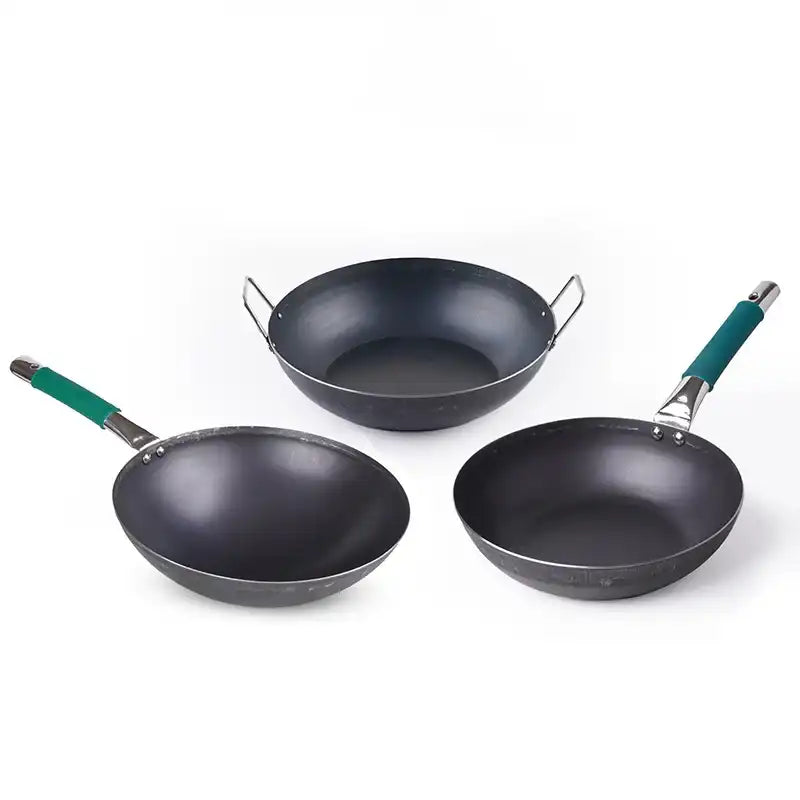 100% Pure Iron Cookware Set: Kadai + Fry Pan + Wok – The Indus Valley