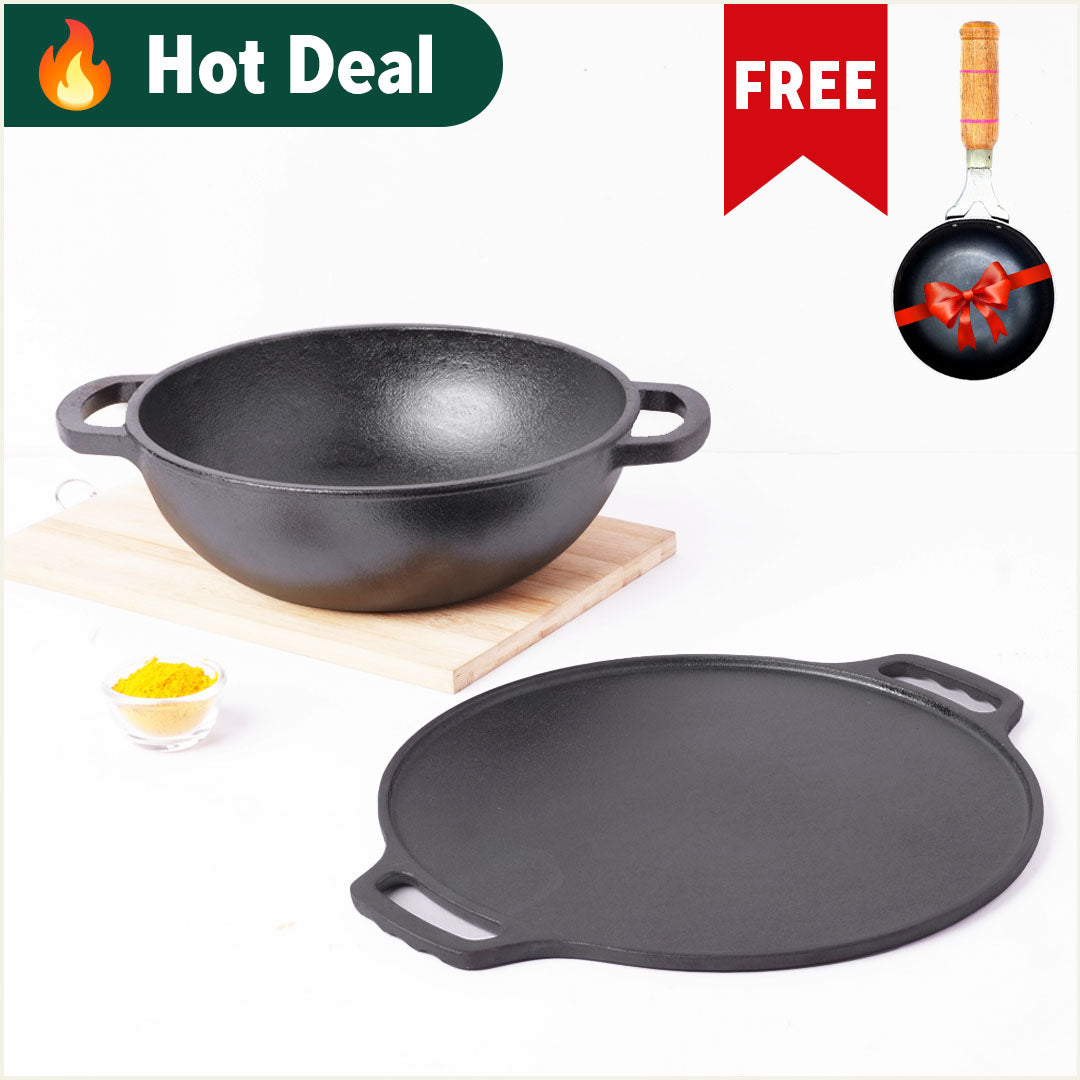 Buy Pre-seasoned Cast Iron Cookware Set:Kadai+Tawa Online @ Best Price ...