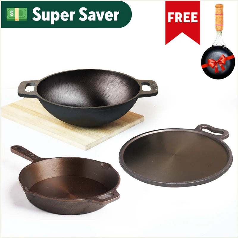 Super Smooth Cast Iron Set: Kadai+ Tawa+ Frying Pan | The Indus Valley