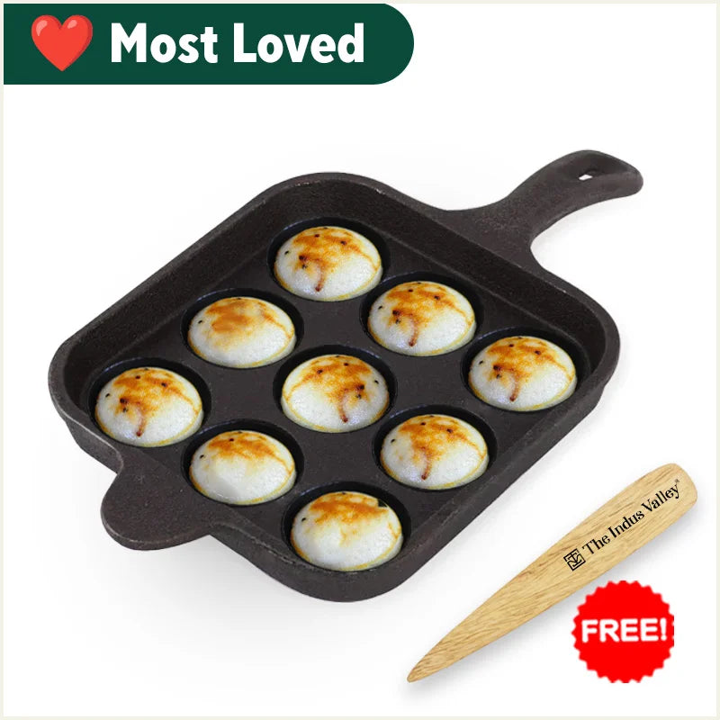 Buy Best Cast Iron Kuzhi Paniyaram Pan 9 Pit Online in India – The ...