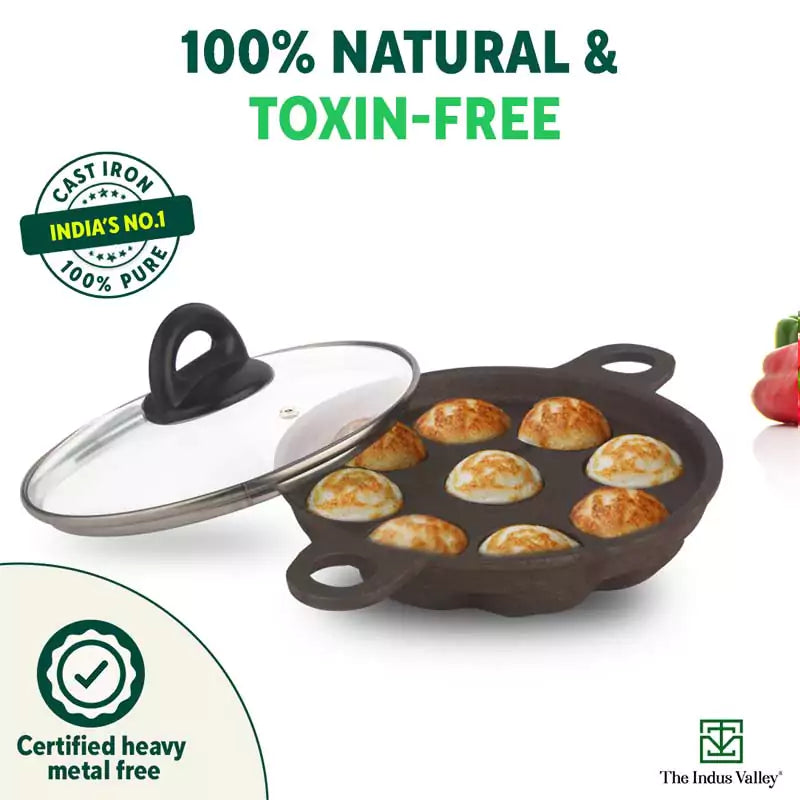 CASTrong Cast Iron Paniyaram/Appe Pan,Pre-seasoned, Natural Nonstick ...