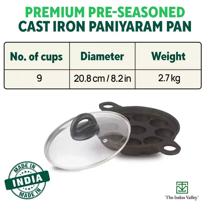 CASTrong Cast Iron Paniyaram/Appe Pan,Pre-seasoned, Natural Nonstick ...