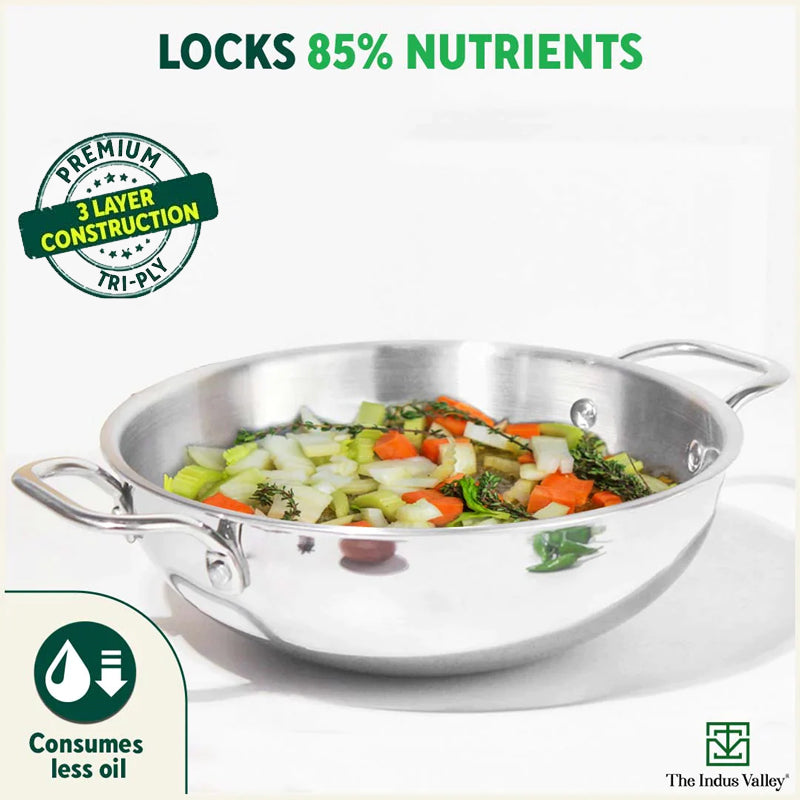 Buy Best Triply Stainless Steel kadai/kadhai Online - The Indus Valley